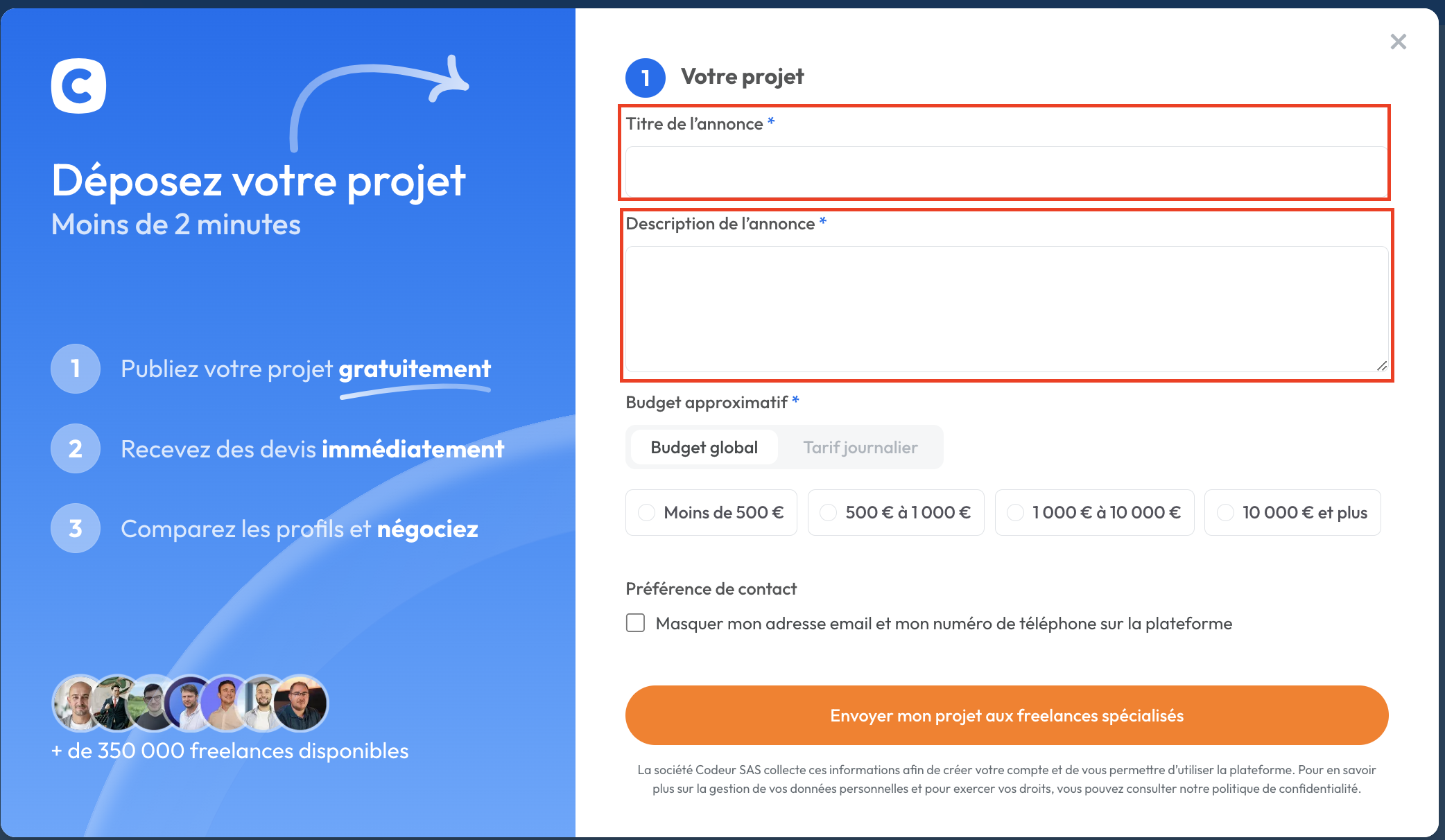 Aide de Codeur.com · Comment bien décrire mon projet